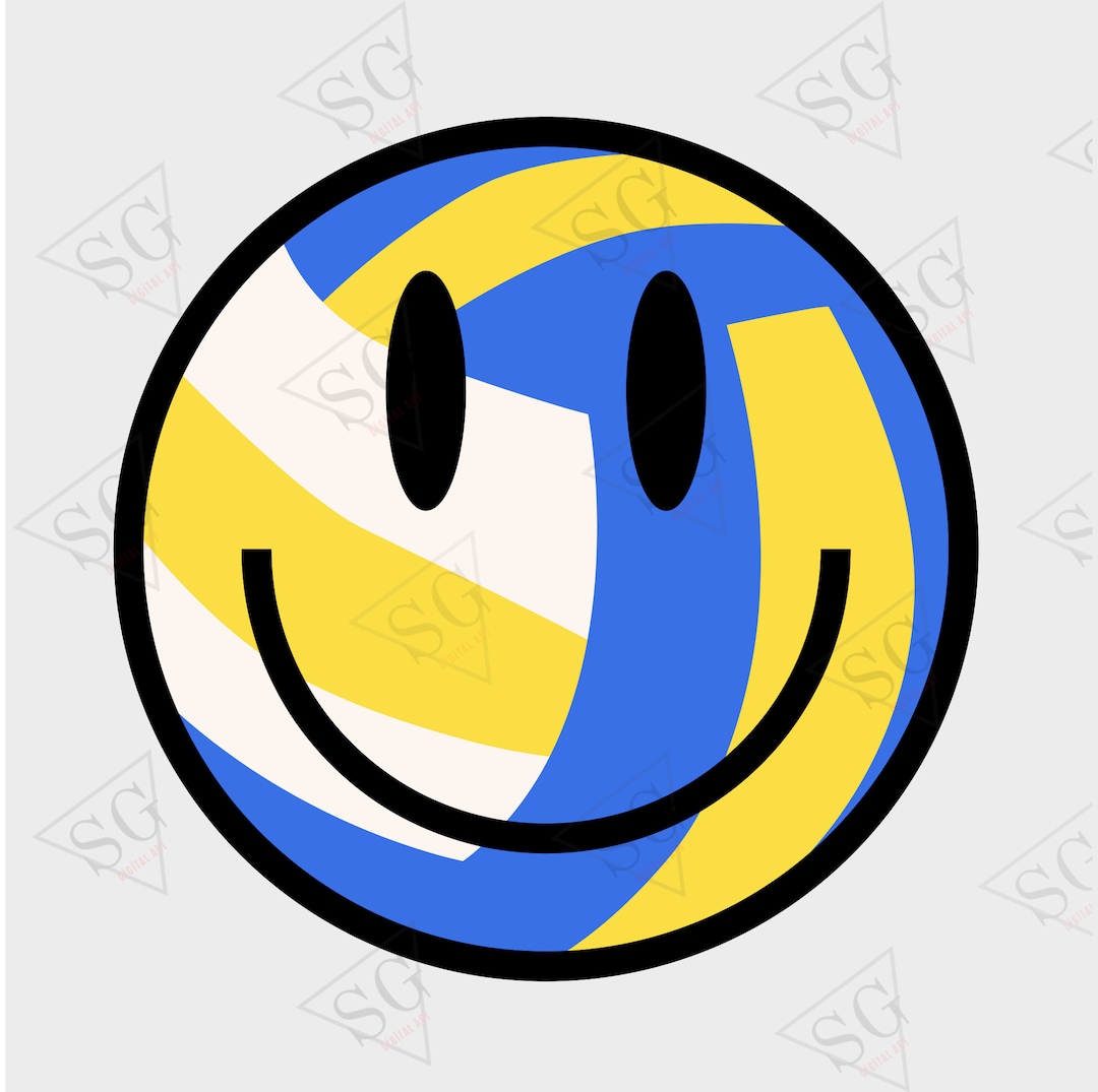 Volleyball Smiley Svg Png Cheerful Happy Face Vibrant Volleyball ...