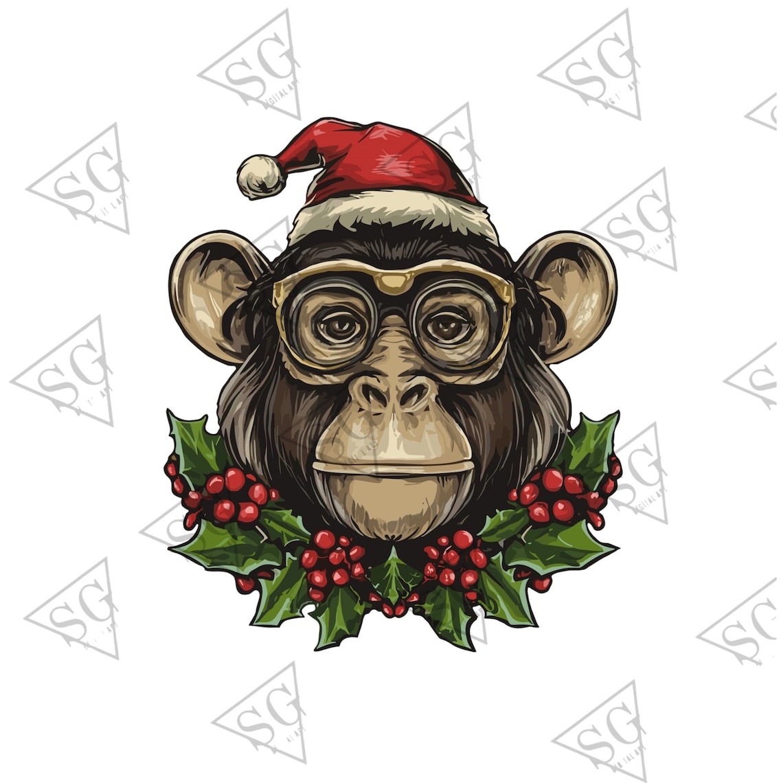 Chimp Monkey Christmas Png - Festive Chimpanzee With Santa Hat ...