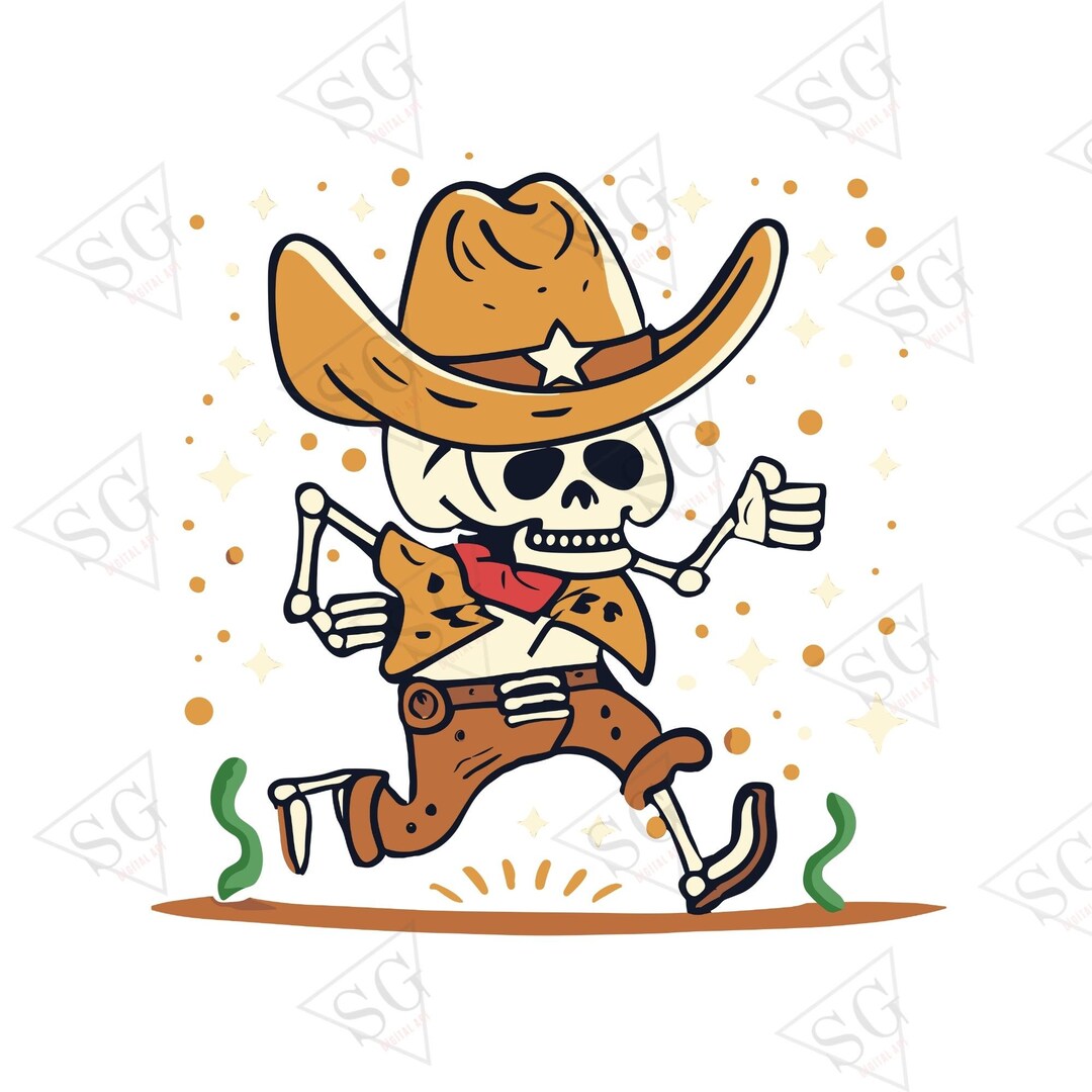 Walking Skeleton Cowboy PNG Design, Gothic Western Desert Sublimation ...