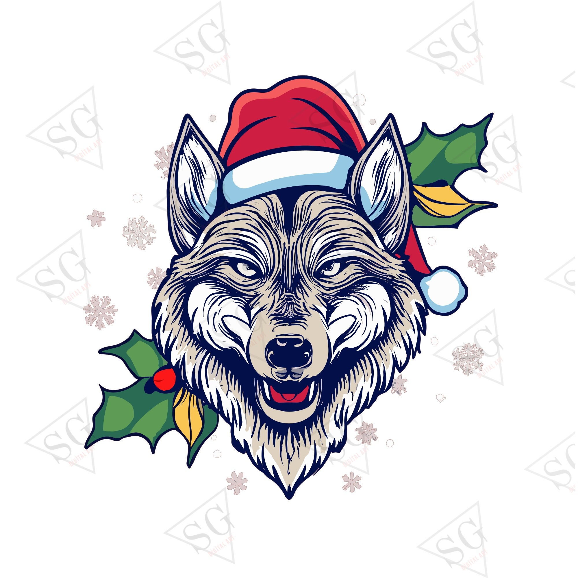 Woodland Wolf With Santa Hat Png - Savage Wolf Christmas Png - Festive ...