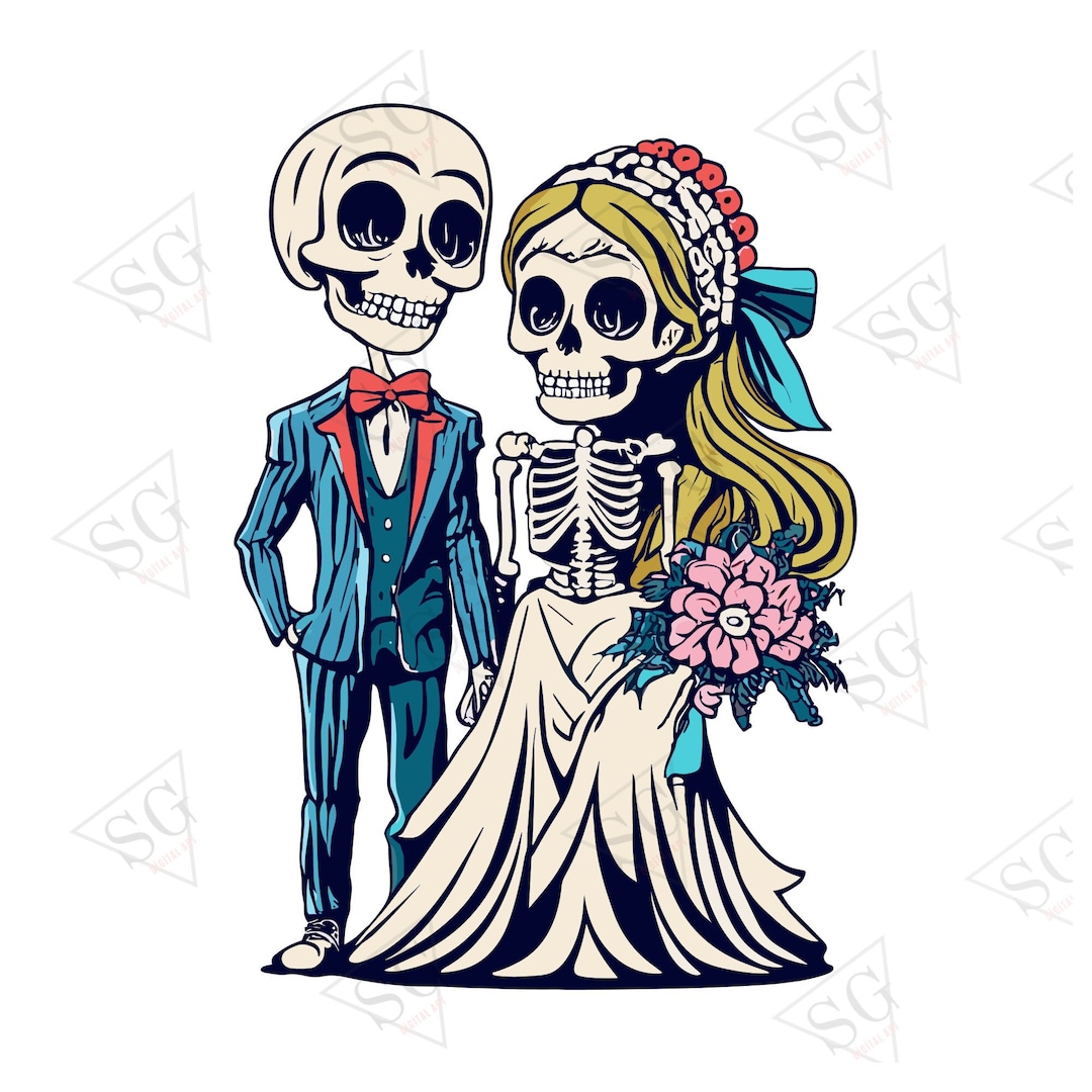 Skeleton Bride and Groom PNG Skeleton Couple PNG Haunted Wedding ...