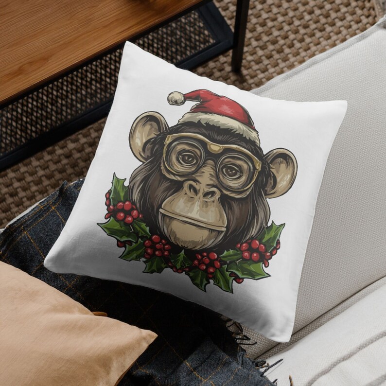 Chimp Monkey Christmas Png Festive Chimpanzee With Santa Hat Mistletoe ...