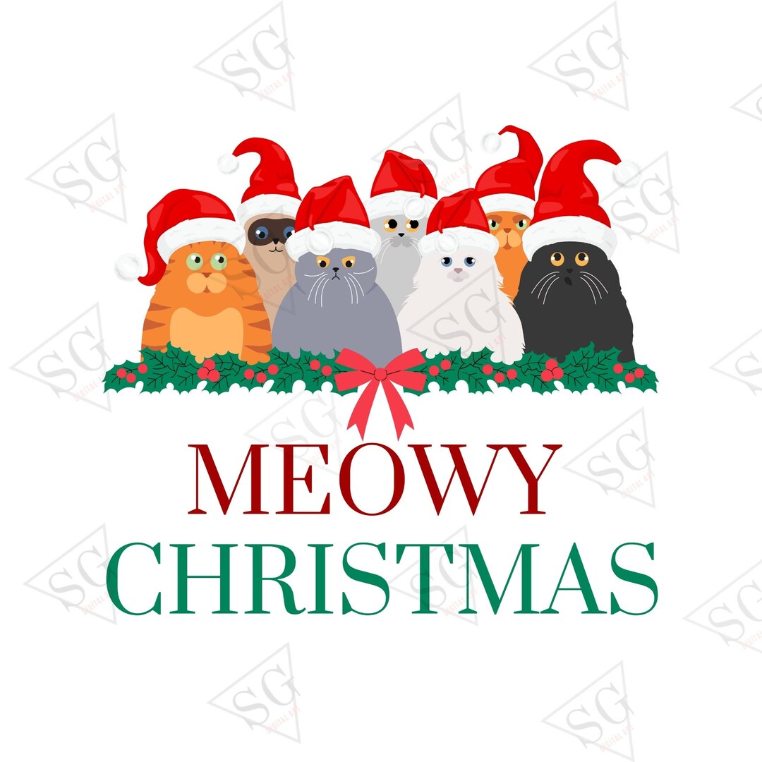Meowy Christmas Cats Png Cats Wearing Santa Hat Festive Feline Holiday ...