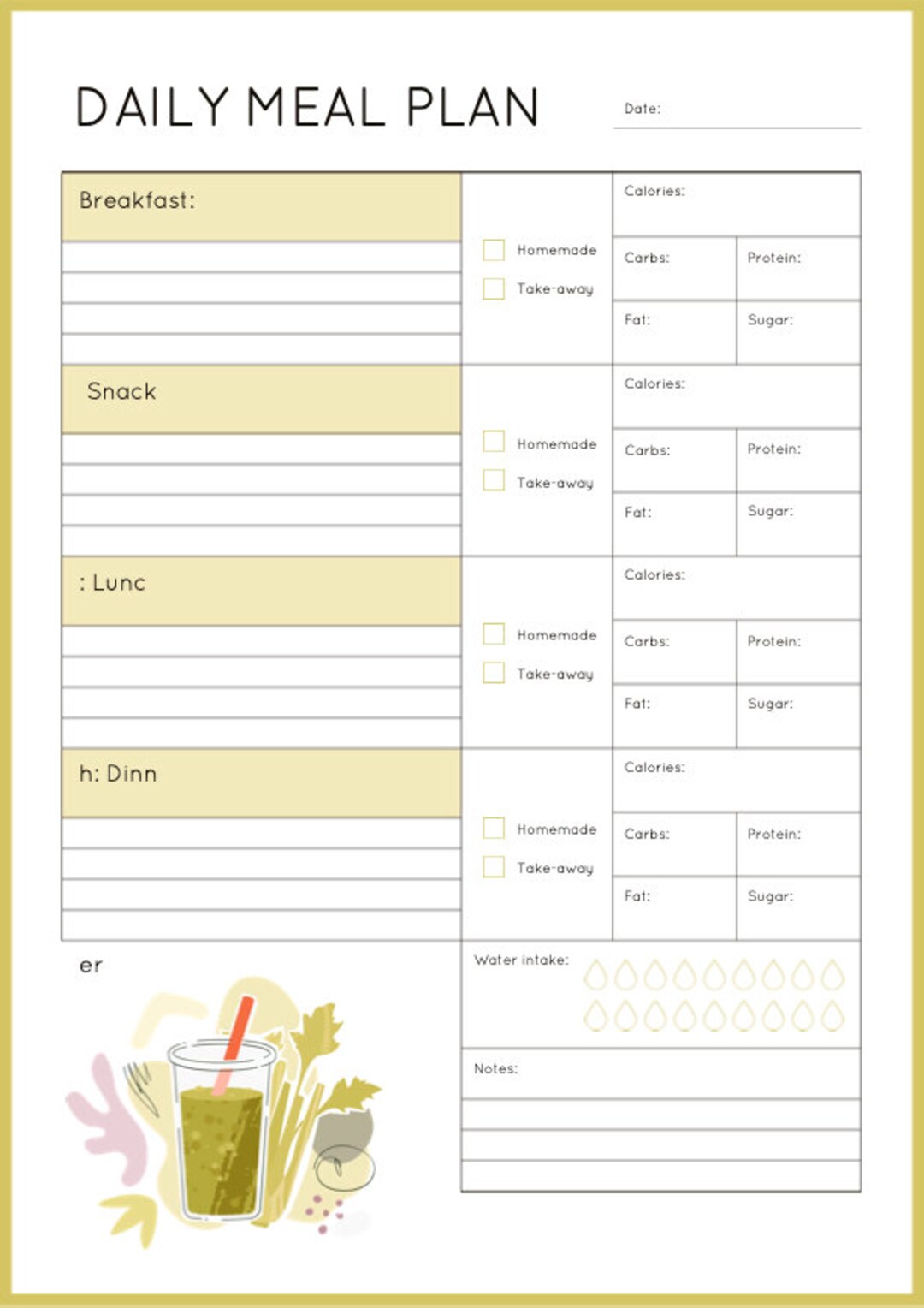 Daily Meal Planner - Etsy
