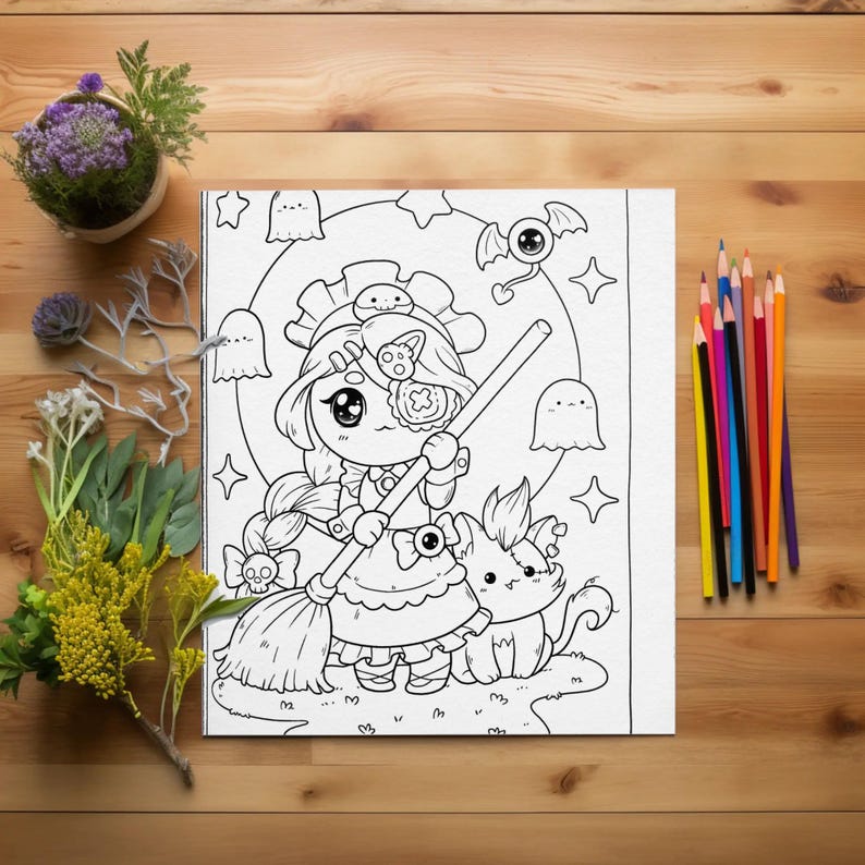 Creepy Cutie: Coloring Page for Adults and Teens Featuring Goth Kawaii ...