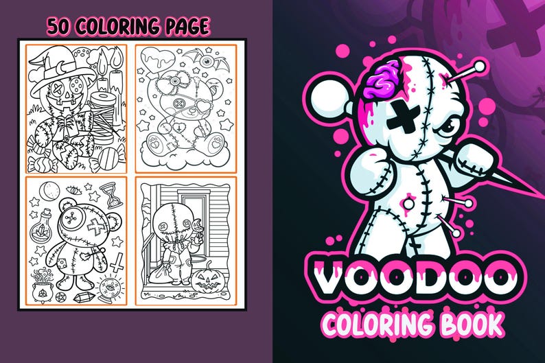 50 Voodoo Doll Coloring Page Book Halloween Creepy Girls , Printable ...