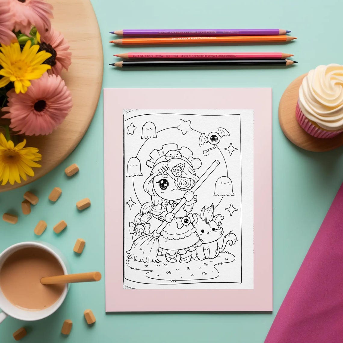 Creepy Cutie Coloring Page: Goth Kawaii Spooky Creatures (digital ...