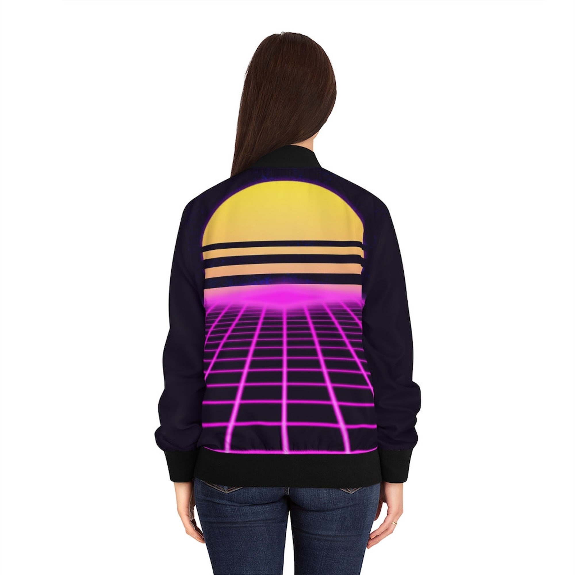 Women's 80s Retro Neon Sky Bomber Jacket, 1980s Neon Sun Jacket, 80s ...