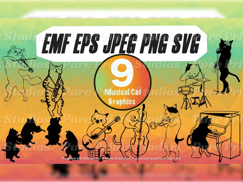 Musical Cats SVG Emf, Eps, Jpeg, Png, Svg Transparent INSTANT DOWNLOAD ...