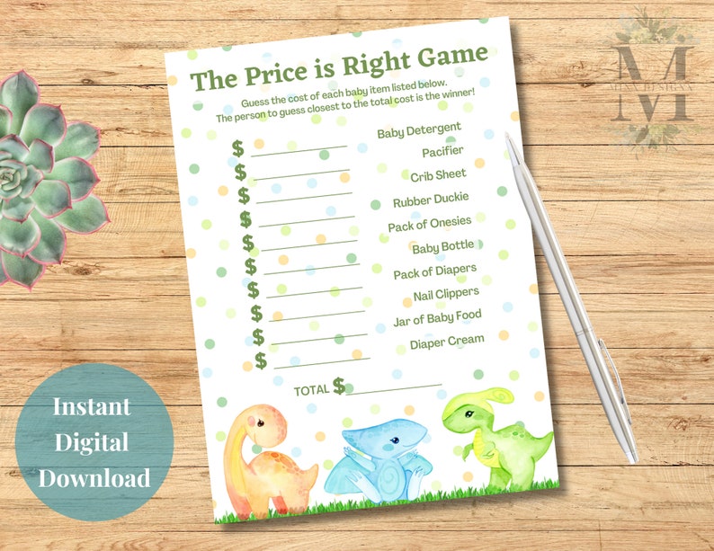 Bundle of Dinosaur Baby Shower Games, Dinosaur Shower Activities, Polka ...