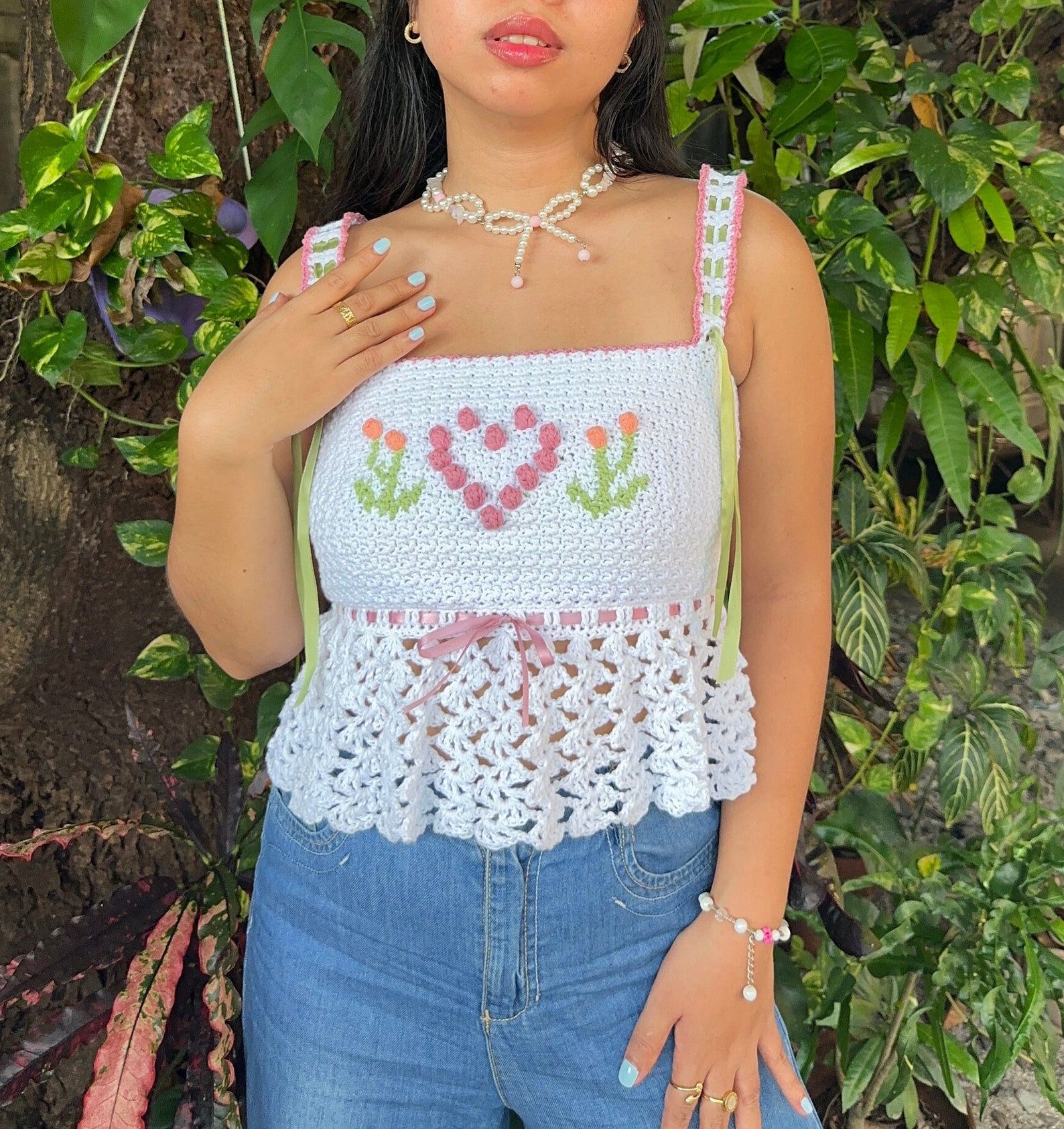Crochet Top/dress Pattern: Amanda Heart & Flower Design (PDF Pattern ...