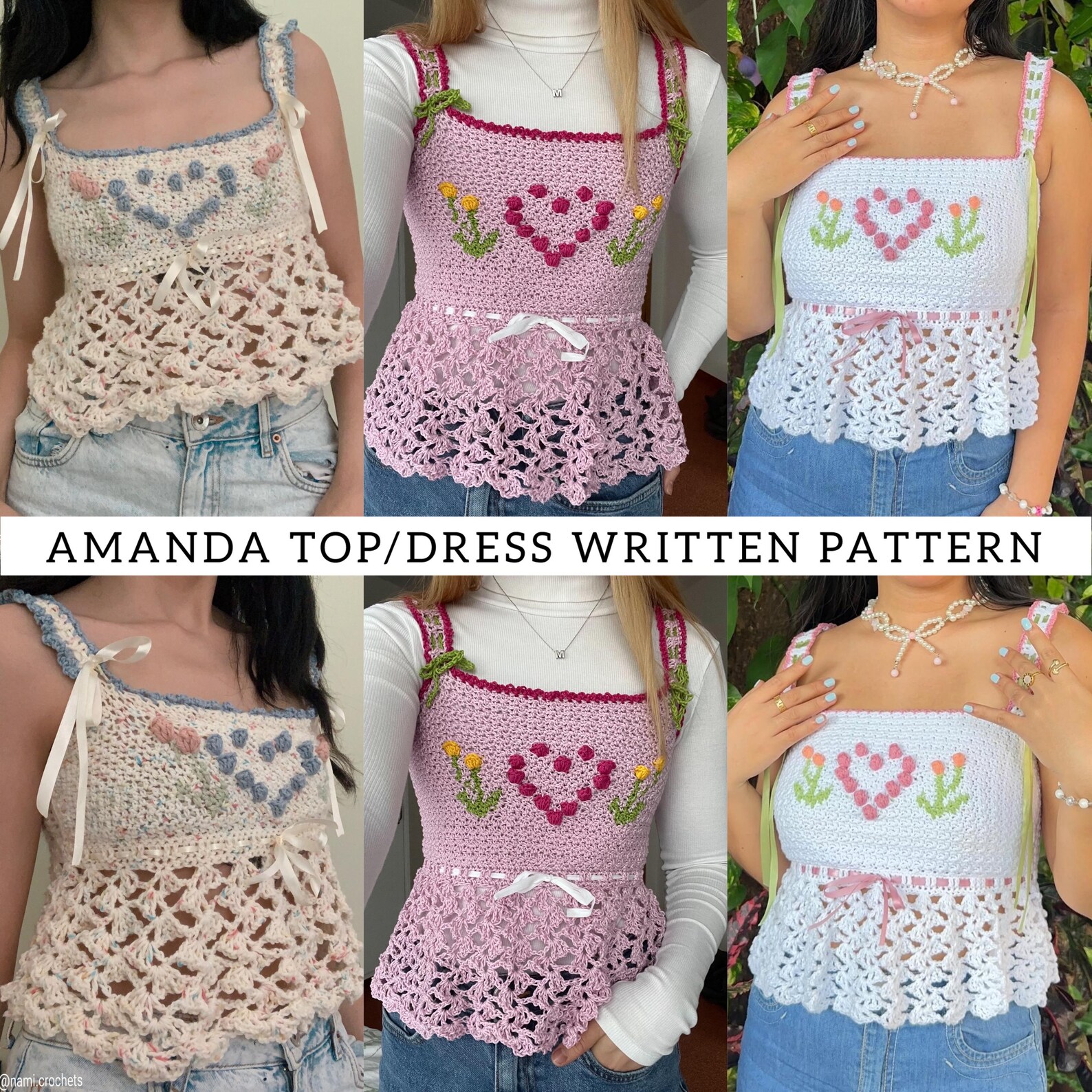 Crochet Top/dress Pattern: Amanda Heart & Flower Design (PDF Pattern ...