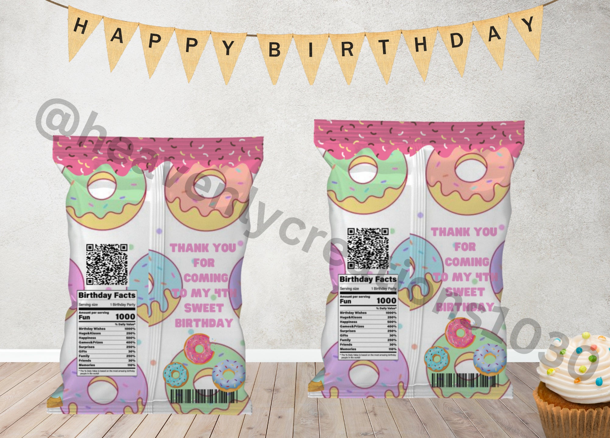 Donut Chip Bag, Donut Snacks Treat Bag, Donut Birthday Party Decoration ...