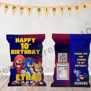 Sonic Party Supplies Chip Bag Labels Printable Sonic Birthday - Etsy