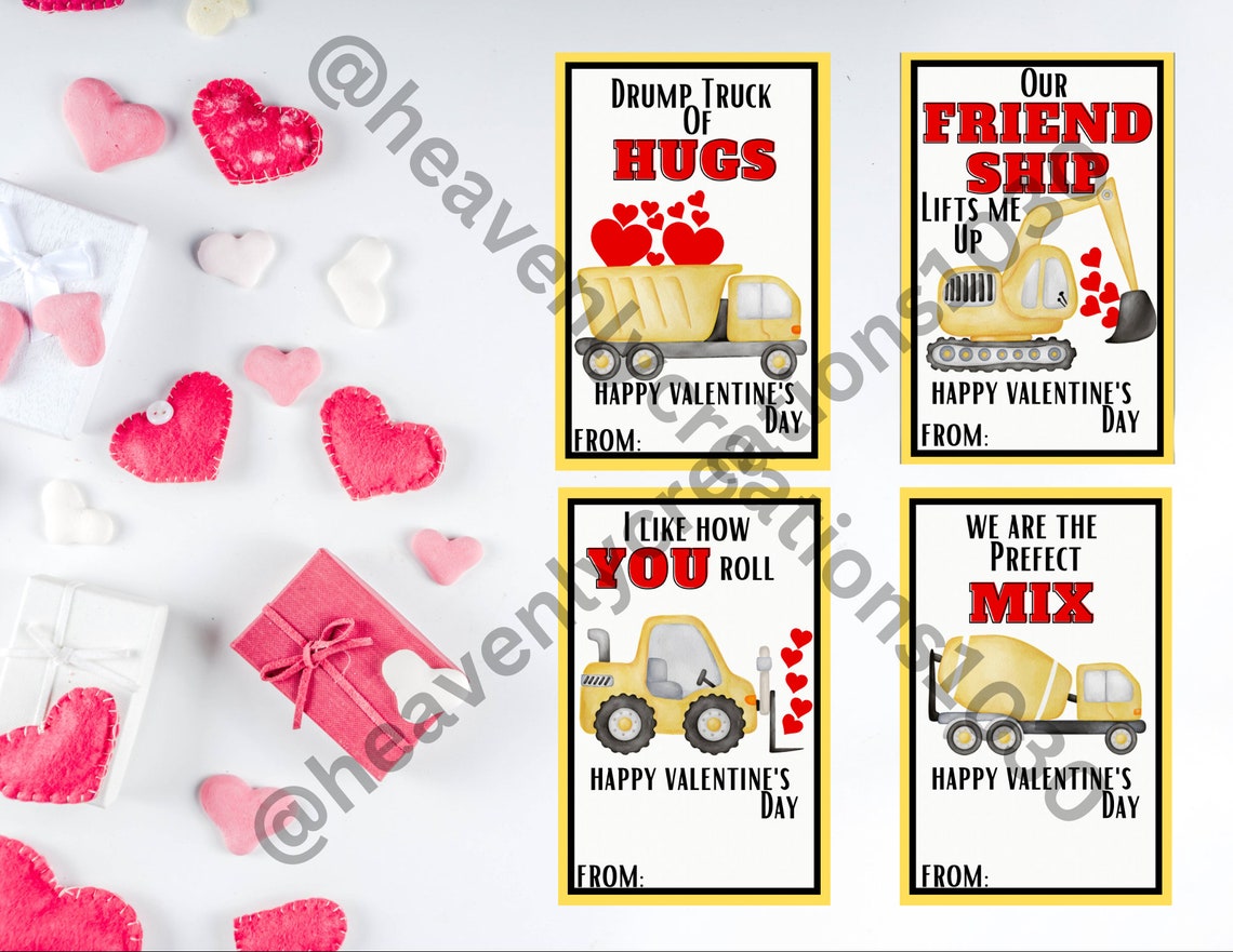 EDITABLE Printable Construction Valentines Cards, Classroom Valentines ...