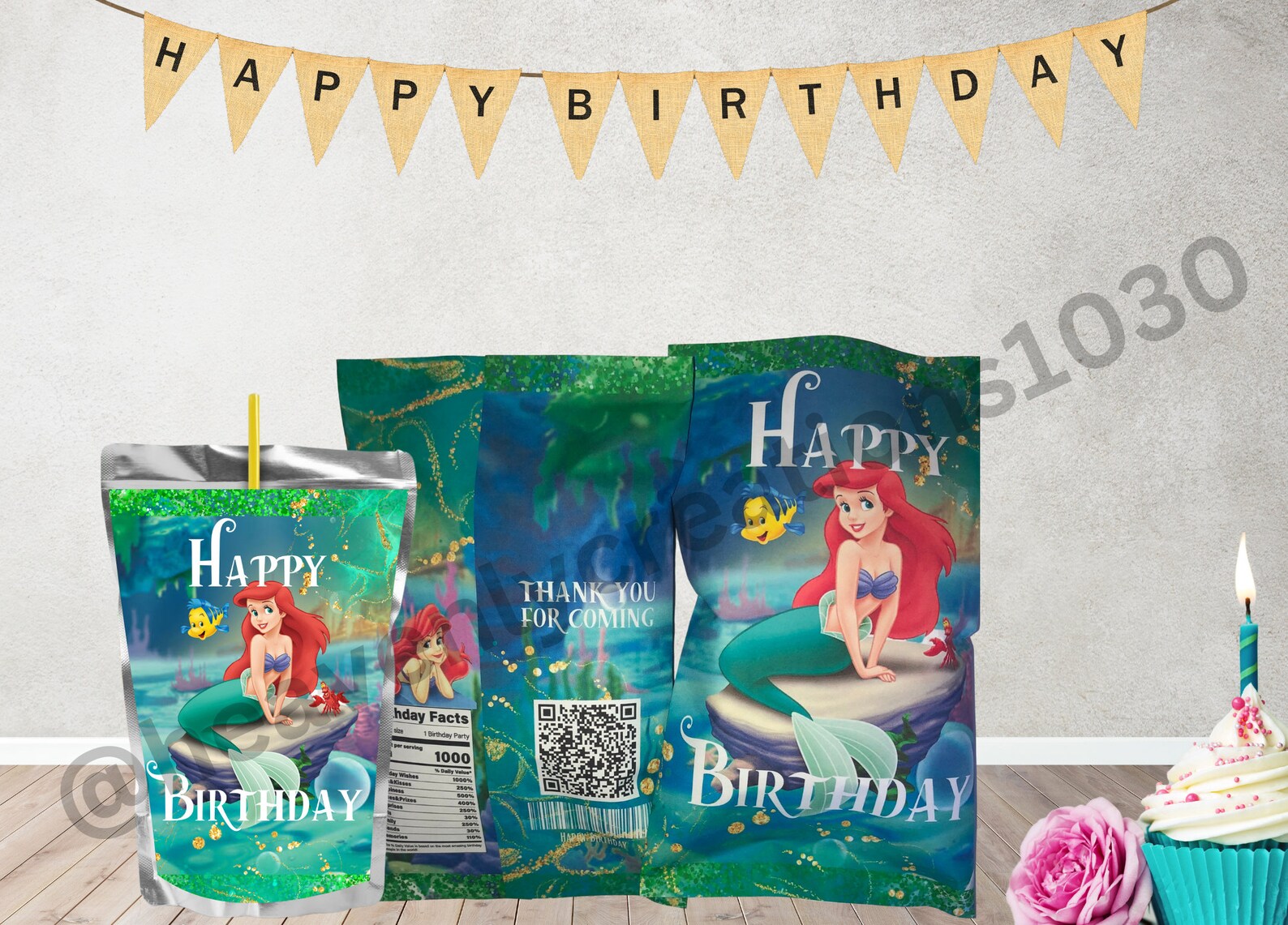 Little Mermaid Birthday Party Chip Bags Wrapper Label Little Mermaid ...