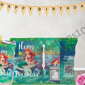 Little Mermaid Birthday Party Chip Bags Wrapper Label Little Mermaid ...