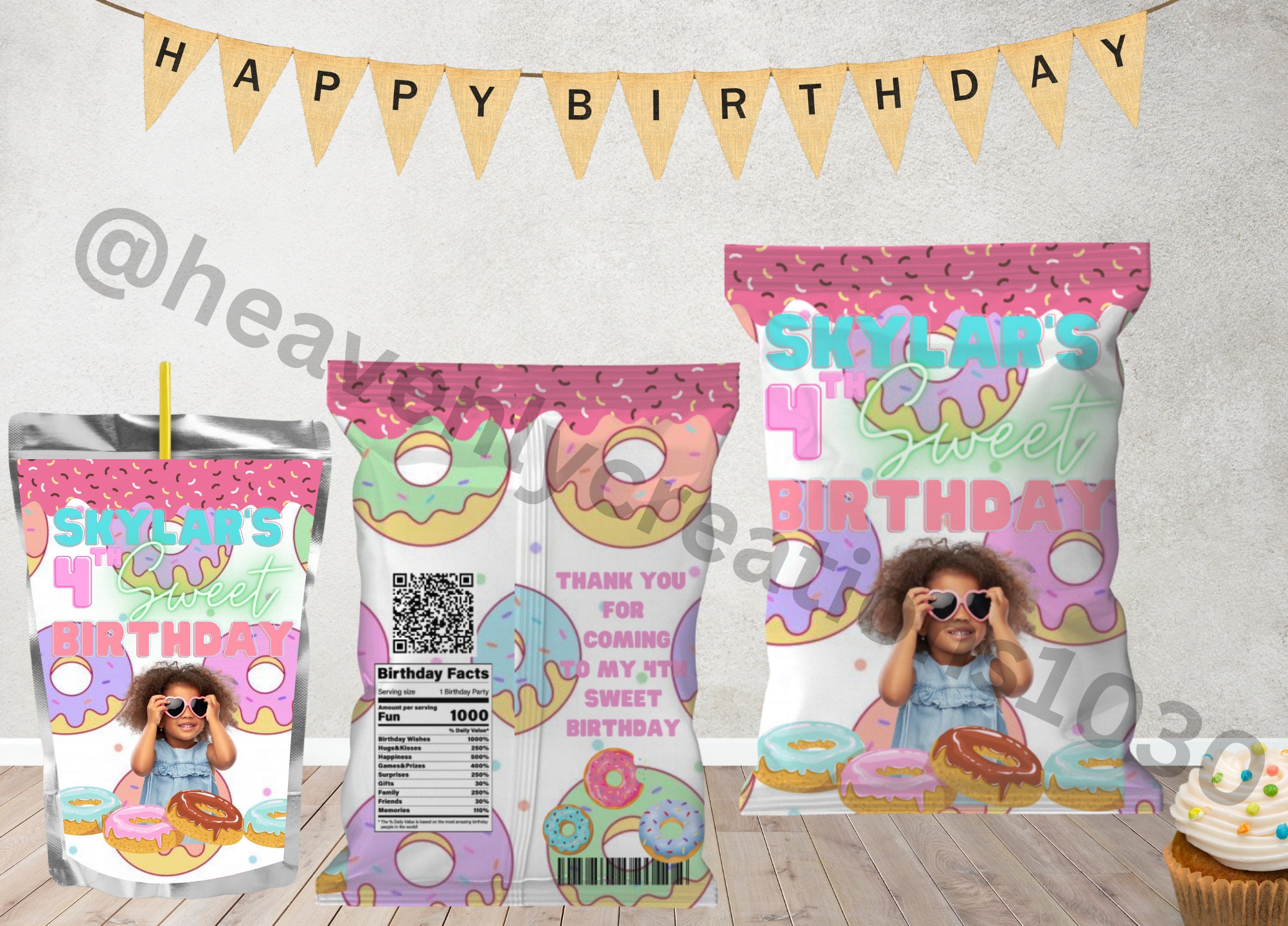 Donut Chip Bag, Donut Snacks Treat Bag, Donut Birthday Party Decoration ...