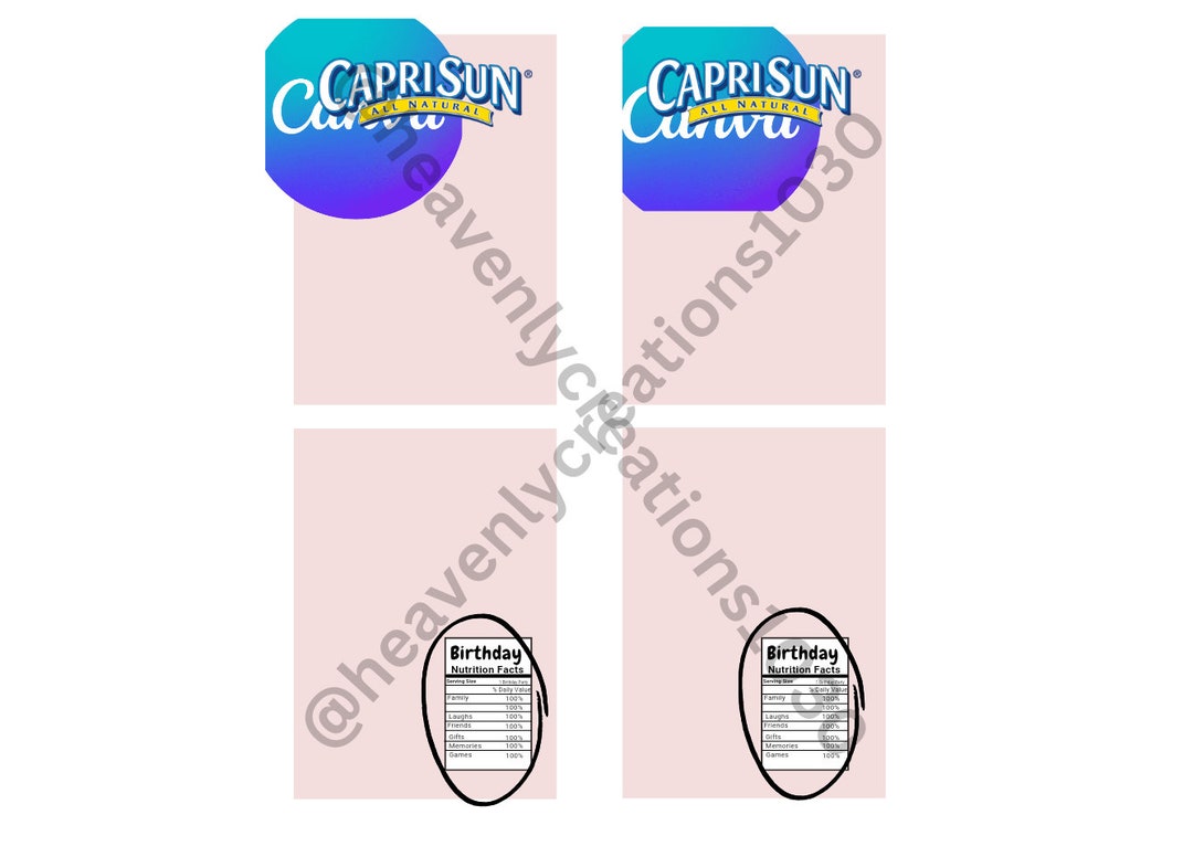 DIY Capri Sun Template,blank,juice Pouch Label,instant Download ...