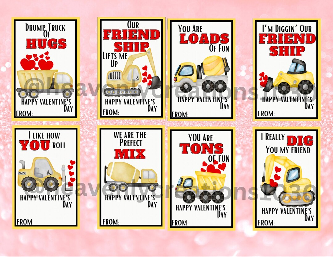 EDITABLE Printable Construction Valentines Cards, Classroom Valentines ...