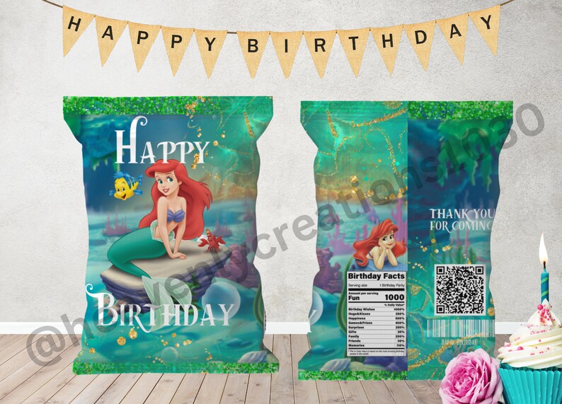Little Mermaid Birthday Party Chip Bags Wrapper Label Little Mermaid ...