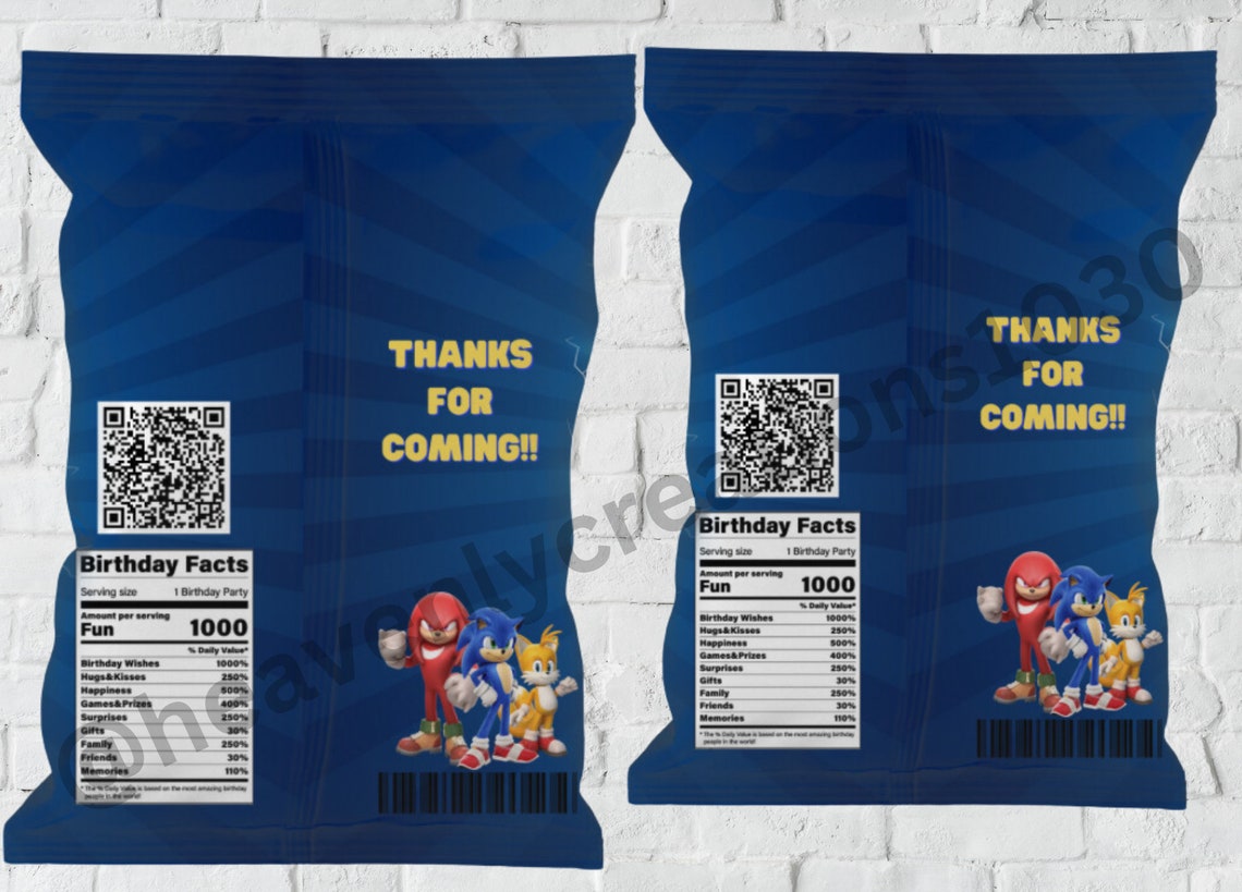 Sonic Party Supplies, Chip Bag Labels Printable Sonic Birthday Template ...