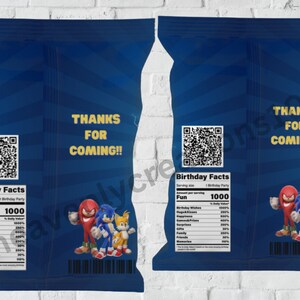 Sonic Party Supplies, Chip Bag Labels Printable Sonic Birthday Template ...