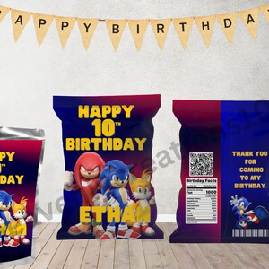 Sonic Party Supplies Chip Bag Labels Printable Sonic Birthday - Etsy