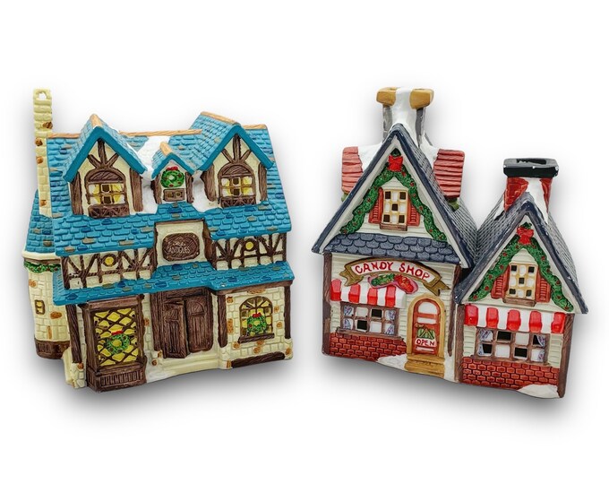 Pair of Christmas Village Buildings | Candy Shop & Antique Store ...