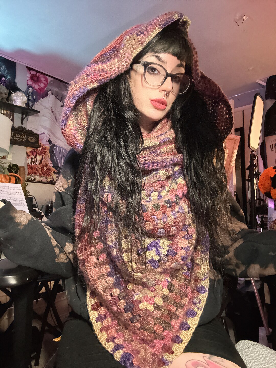 Sugar Plum Fairy Hooded Crochet Cowl, Crochet Hooded Scarf, XL Extra ...