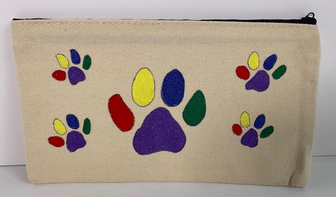 Hand Painted Rainbow Paw Print Zipper Pouch. - Etsy