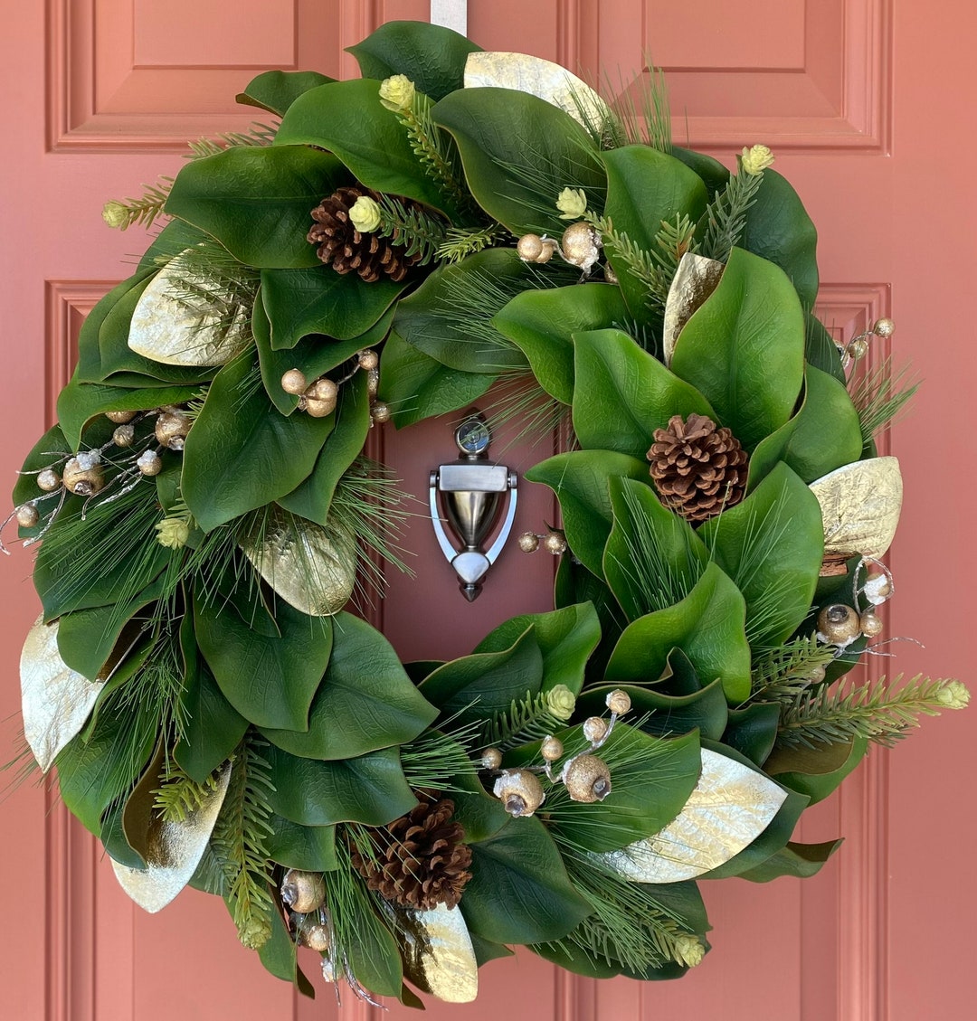 Green and Gold Magnolia Wreath - Etsy