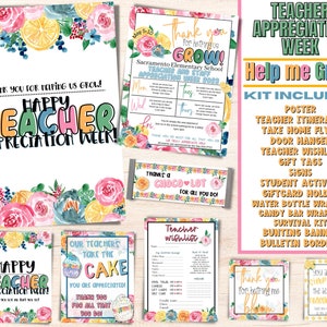 Teacher Appreciation Week Printable Editable Floral Grow Bloom Bundle ...