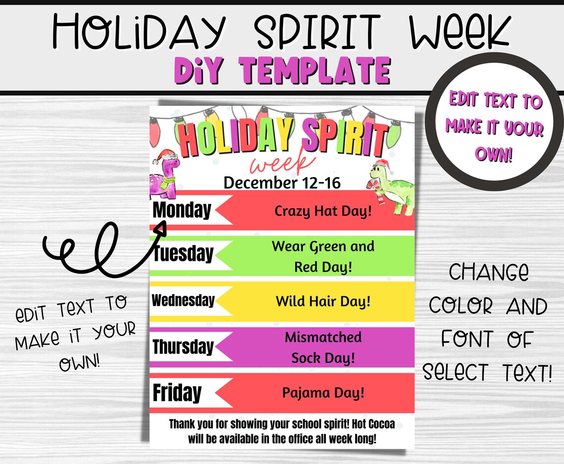 Holiday Spirit Week Editable Itinerary Schedule Printable - Etsy