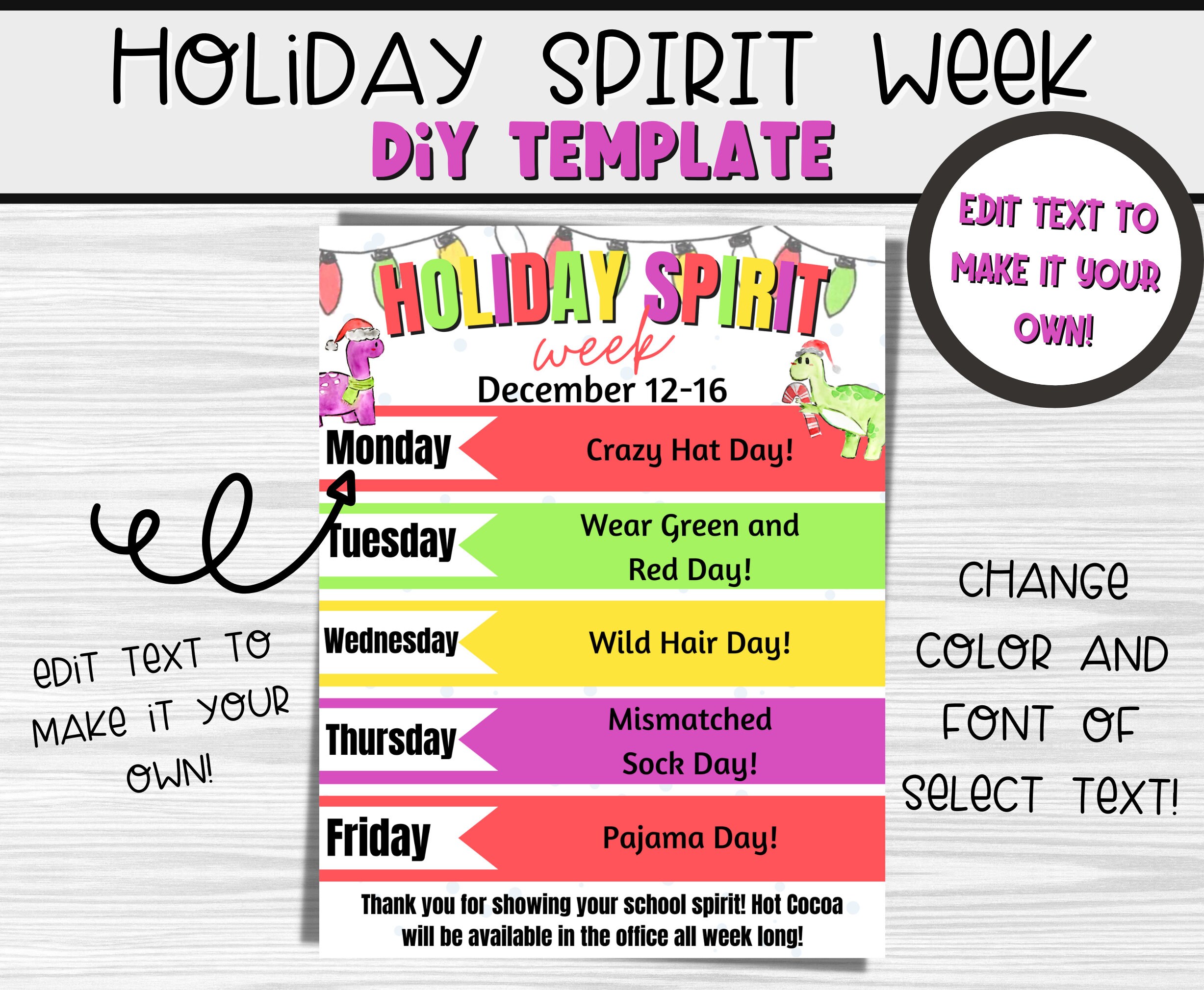Holiday Spirit Week Editable Itinerary Schedule Printable - Etsy