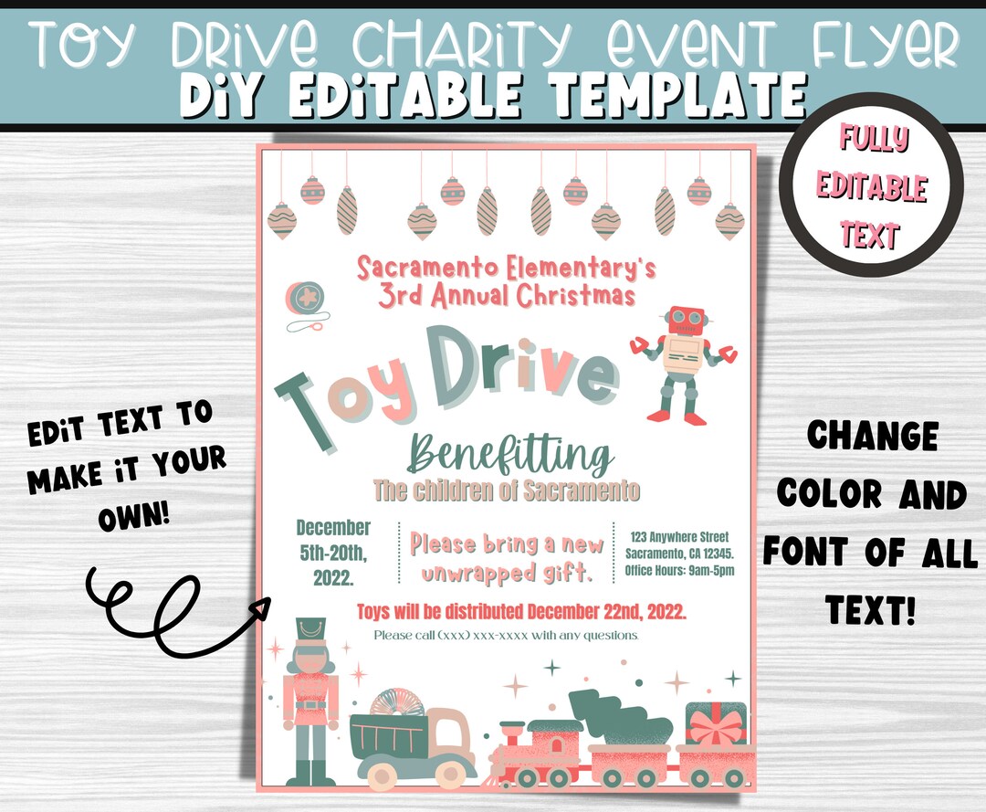 Editable Toy Drive Flyer | Holiday Toy Drive Template | Holiday Charity ...
