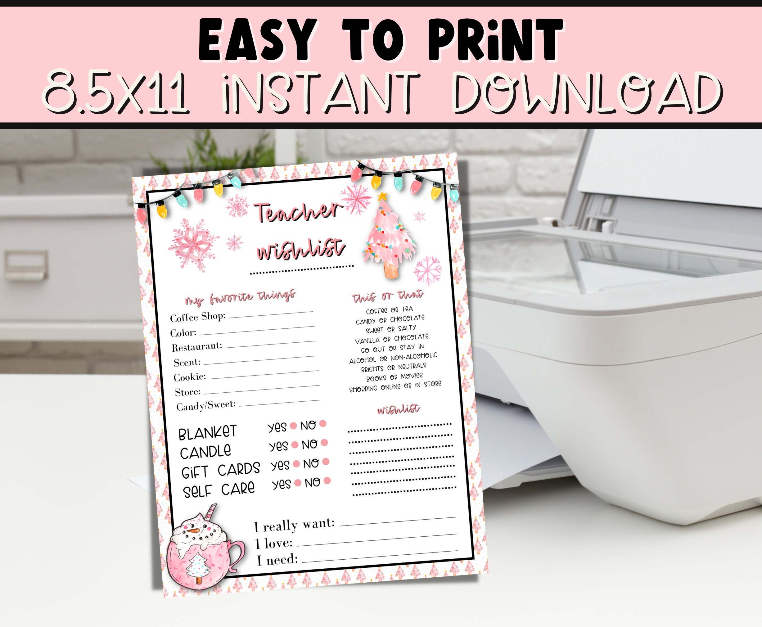 Christmas Teacher Questionnaire Printable | Secret Santa for Work ...