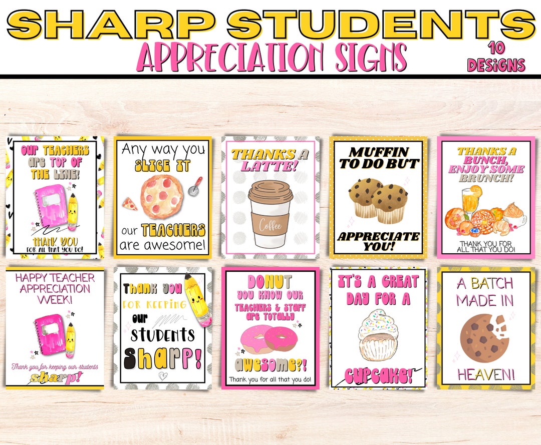 Sharp Students Teacher Appreciation Sign Bundle | Printable DIY Teacher ...
