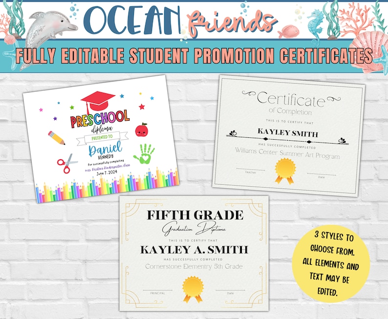 Ocean Theme End of School Year Kit Teacher Kit Preschool Diploma DIY ...