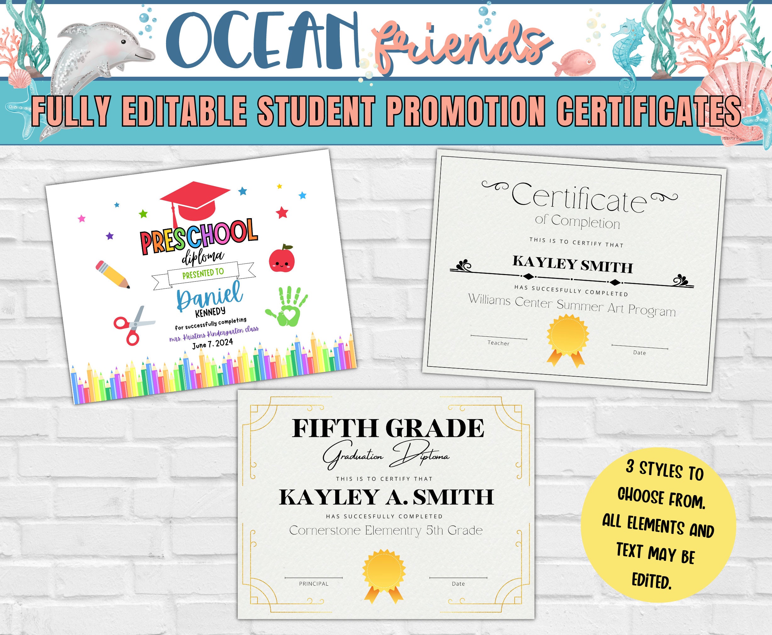 Ocean Theme End of School Year Kit Teacher Kit Preschool Diploma DIY ...