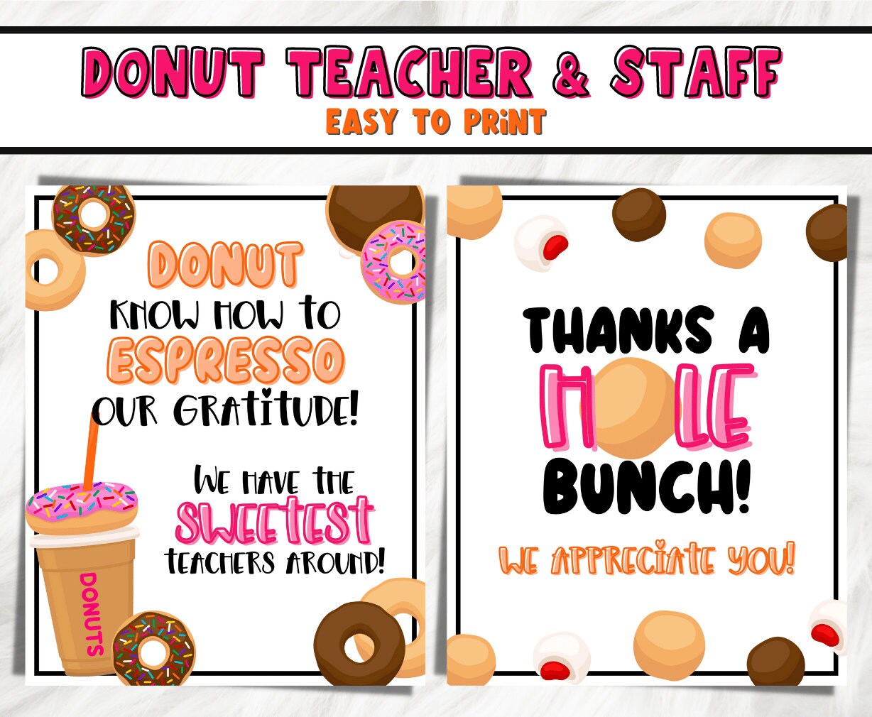 Donut and Coffee Sign for Teacher Appreciation | Printable Donut Sign ...