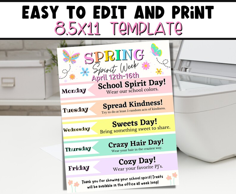 Spring Spirit Week Editable Itinerary Schedule | Printable DIY Spirit ...