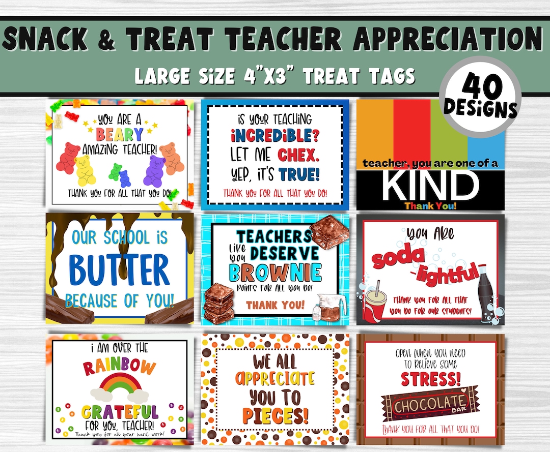 Snack & Candy TEACHER APPRECIATION Printable Tags | Large Size 4"x3 ...