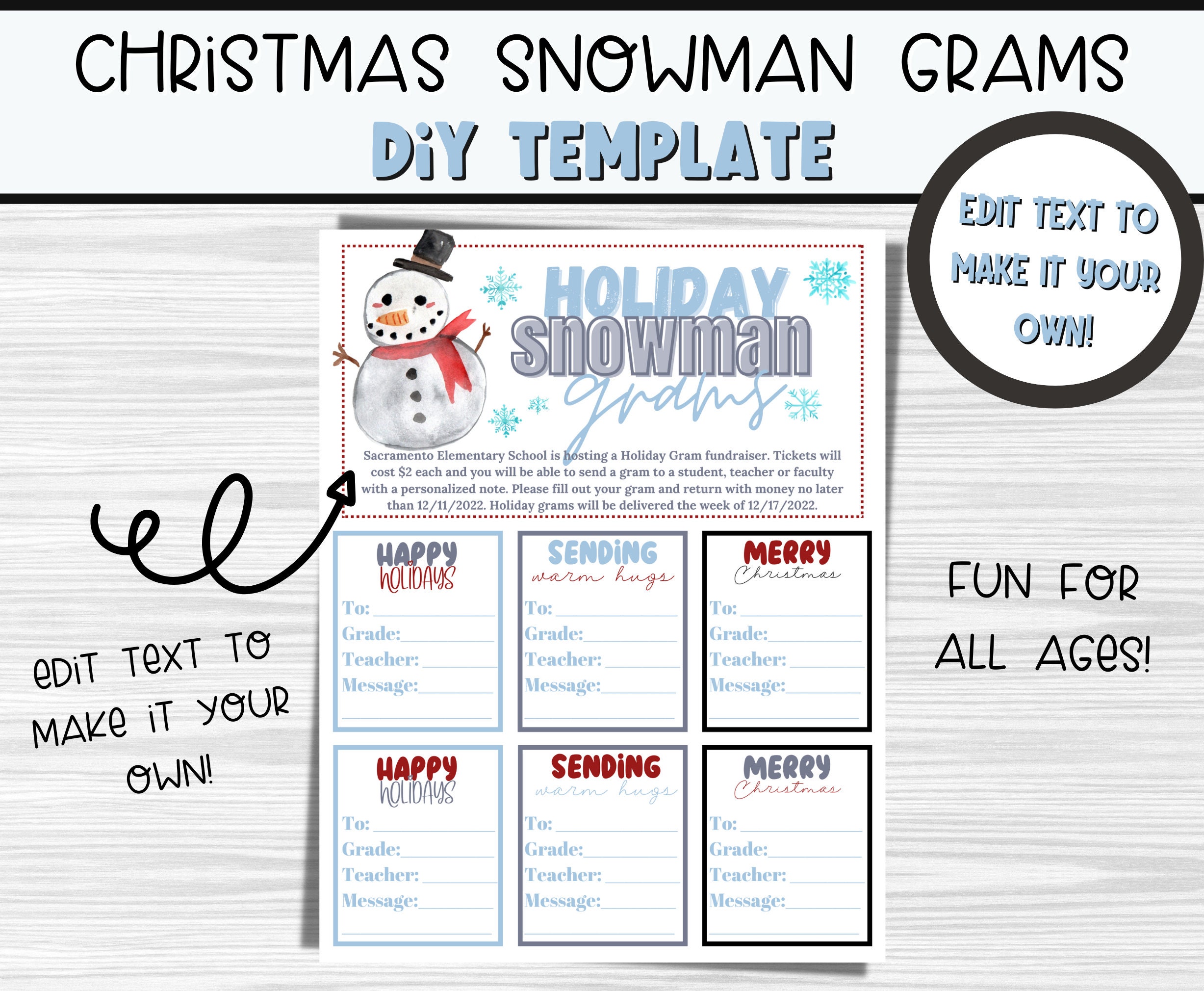 Snowman Gram School Fundraiser Flyer for PTA PTO Christmas Events ...