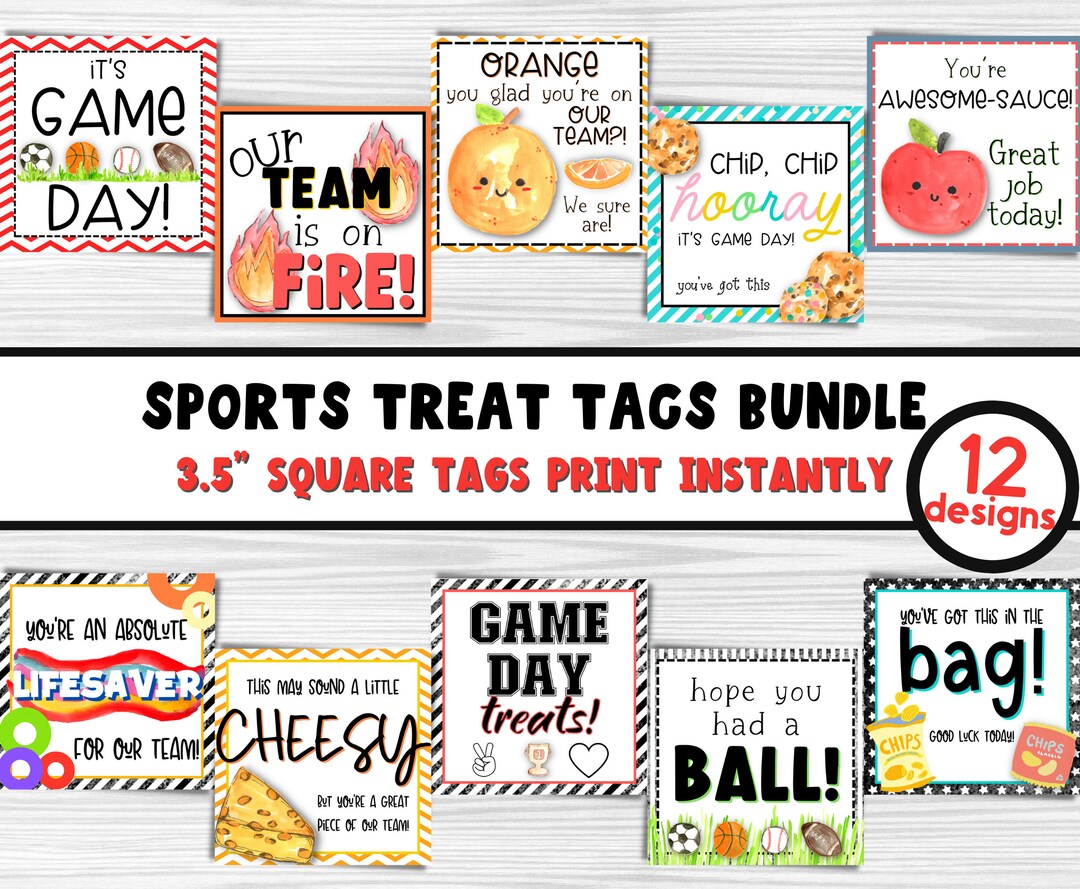 Sports Treat Tag Bundle of 12 Designs Chips, Blow Pop, Fruit & More ...