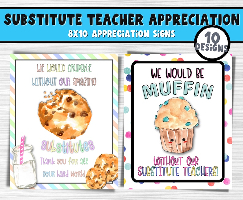 Substitute Teacher and Appreciation Sign Bundle | Thank a Substitute ...