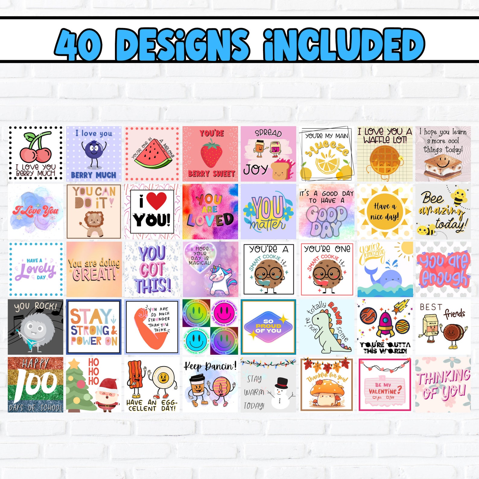 Printable Lunchbox Notes for Kids Affirmation Card for School Cute ...