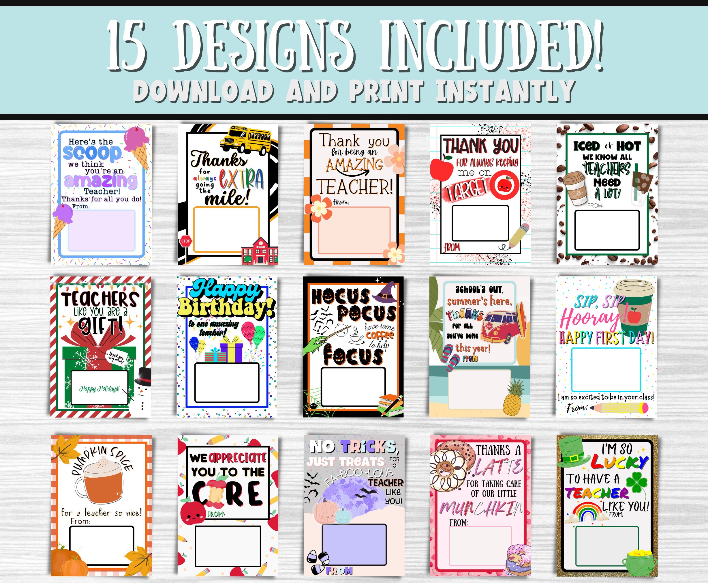 Seasonal Teacher Gift Card Holder Bundle | Easy Teacher Gift - Etsy