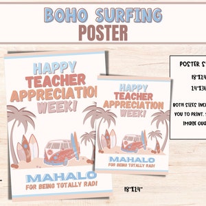 Mahalo Boho Surfing Teacher Appreciation Week Printable Editable Bundle ...