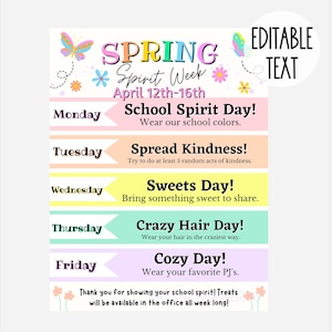 Spring Spirit Week Editable Itinerary Schedule | Printable DIY Spirit ...